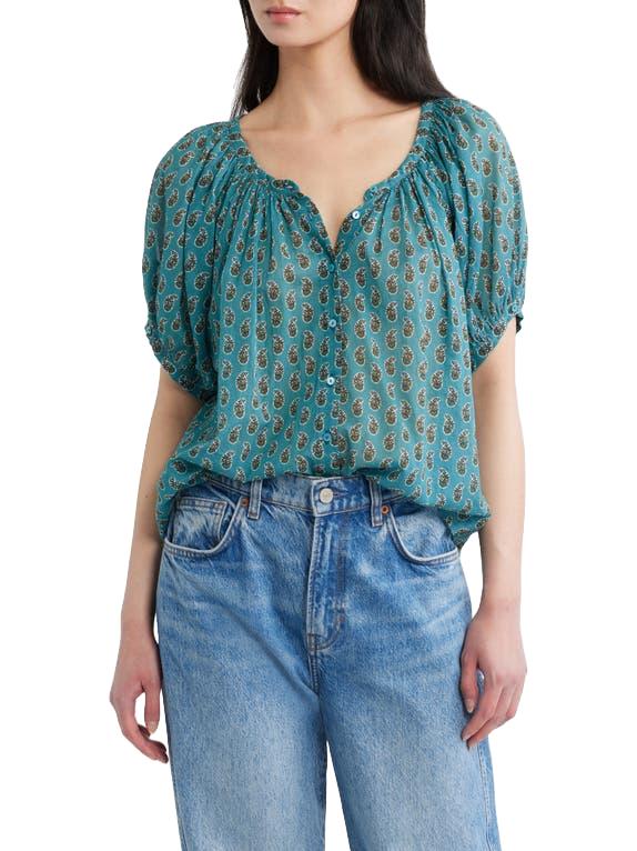 DÔEN DÔEN June Paisley Puff Sleeve Cotton Blouse